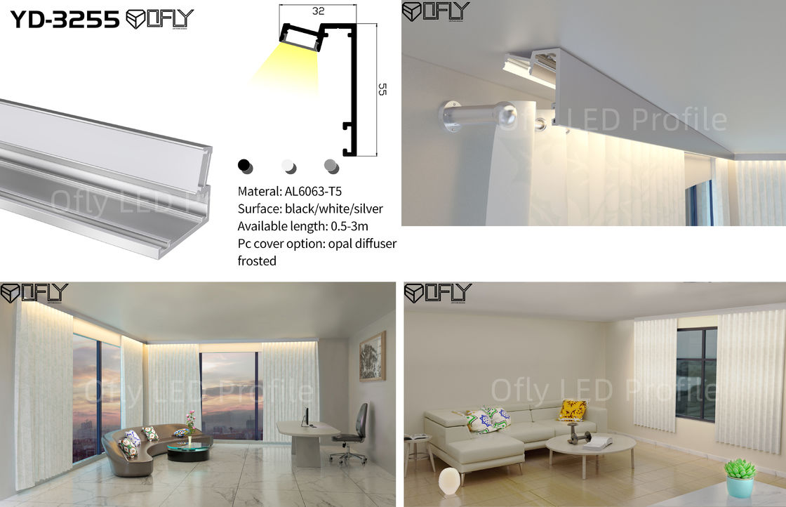 32mm Surface Mounted Aluminium Led Profile For Curtain Decoration Stylish