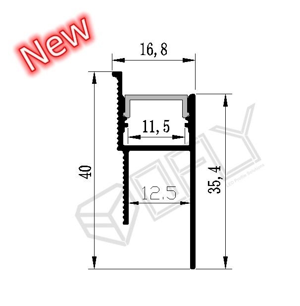 40*16mm Plaster LED Alu Profile With PC Cover For LED Strip Lighting