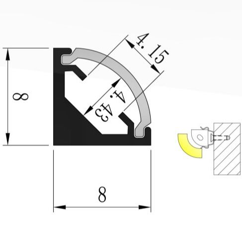 Surface Mounted Small LED Corner Extrusion 8*8mm Aluminium Channel With ...