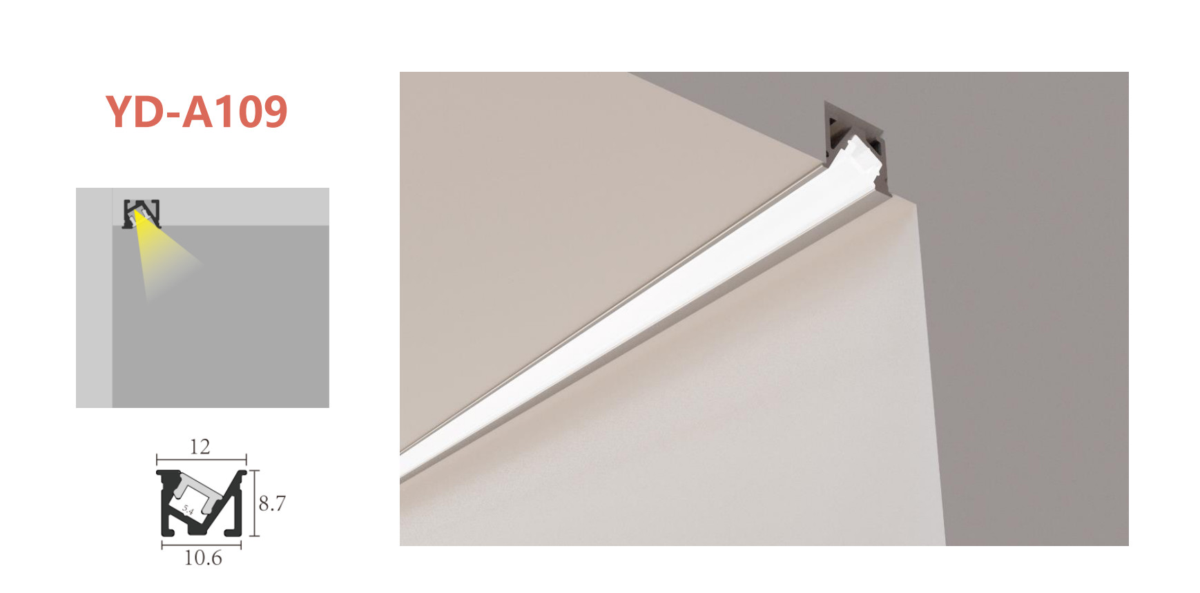 YD-A109 Recessed LED Profile For Cabinet 6063 T5 Aluminum Alloy 10*8 ...