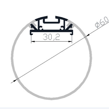 Suspended Aluminum LED Strip Extrusions Anodized 60mm Round 180 Degree