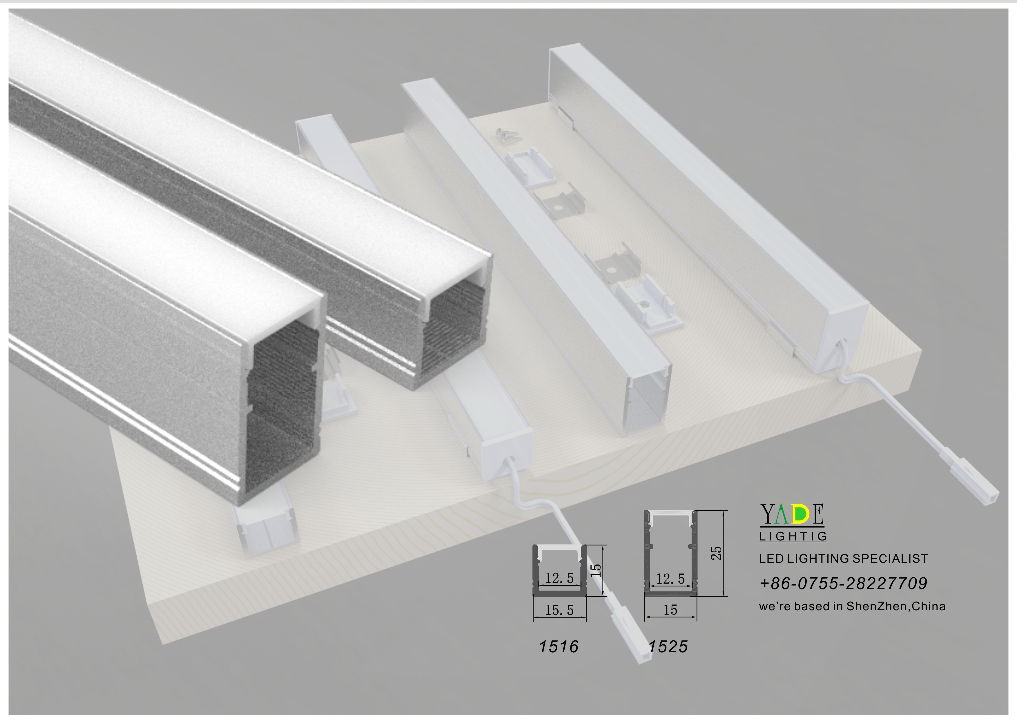 Linear LED Light Strip Channel Surface Mounted Extrusion Aluminum 15*16mm